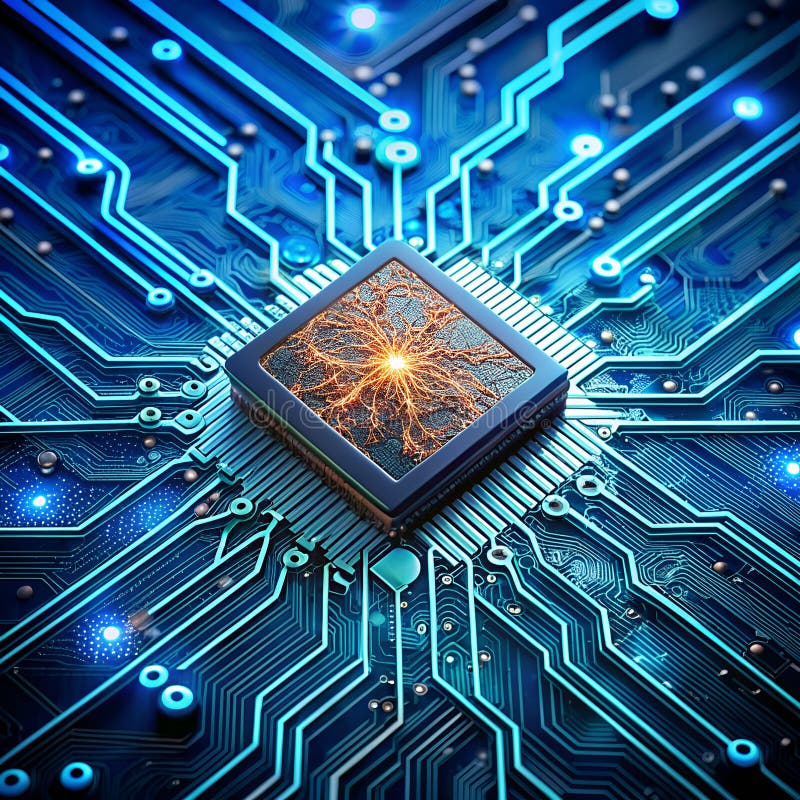 A Vibrant, Detailed Illustration of a Microchip with Glowing Circuits ...