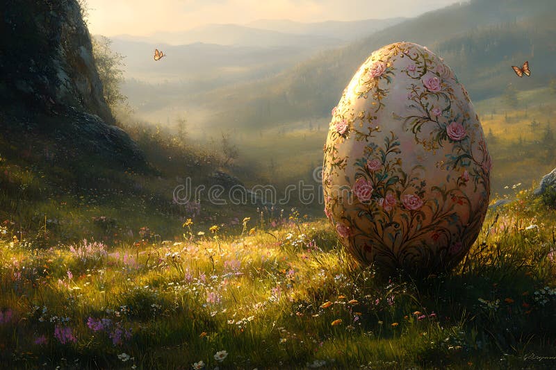 A Vibrant, Detailed Illustration of a Single Large Easter Egg Resting ...