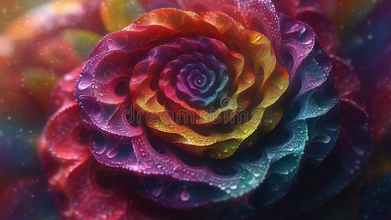 A Vibrant, Detailed, Rainbow Rose with Intricate Patterns and Water ...