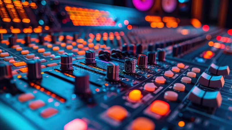 Vibrant and Detailed View of Studio Mixing Desk with Illuminated ...