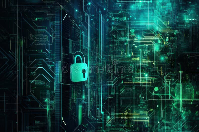 A Vibrant Digital Abstract Backdrop Combines Glowing Padlocks and Keys ...