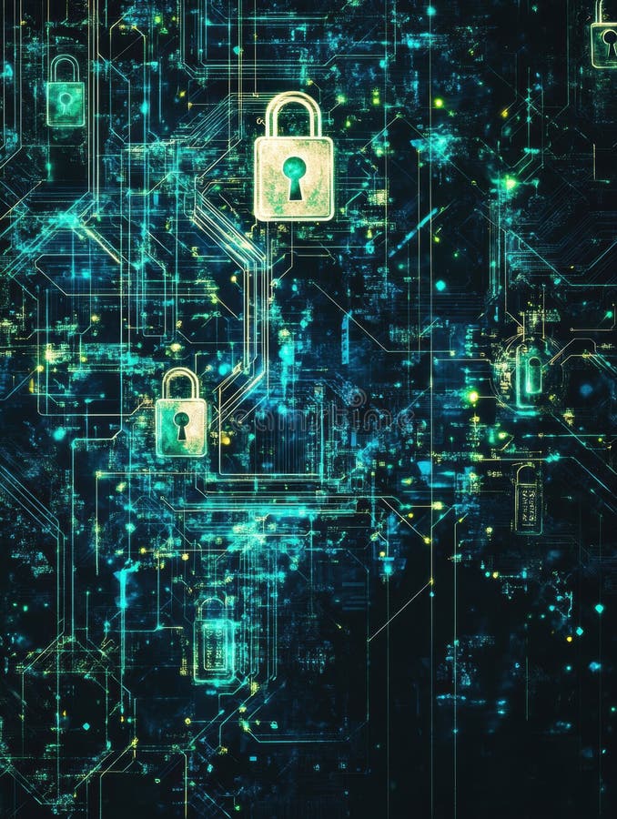 A Vibrant Digital Abstract Composition Features Interconnected Padlocks ...