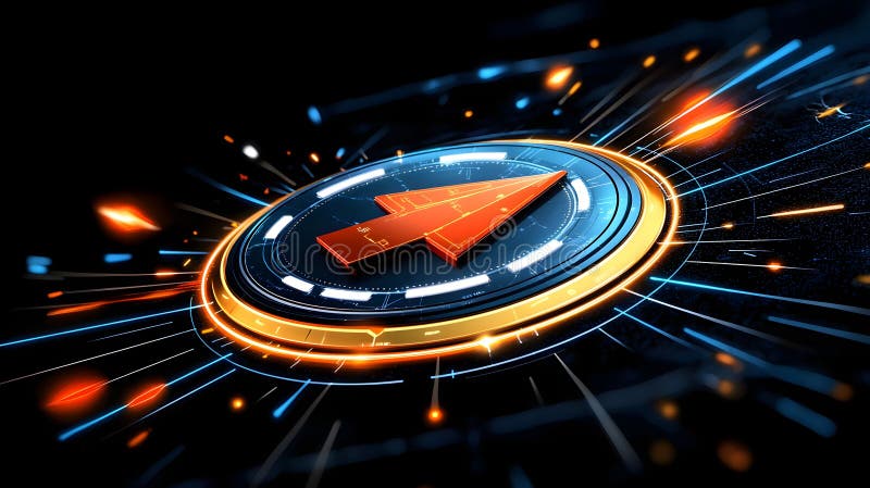 Vibrant Digital Arrow Icon with Dynamic Light Effects on a Dark ...