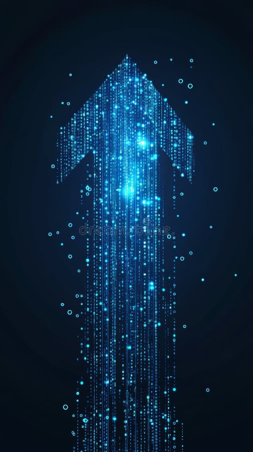 Bright Digital Arrow Ascending with Sparkling Particles and Lights ...