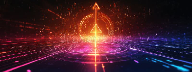 Vibrant Digital Arrow Symbolizing Progress with Colorful Light Trails in a High-tech Environment ...