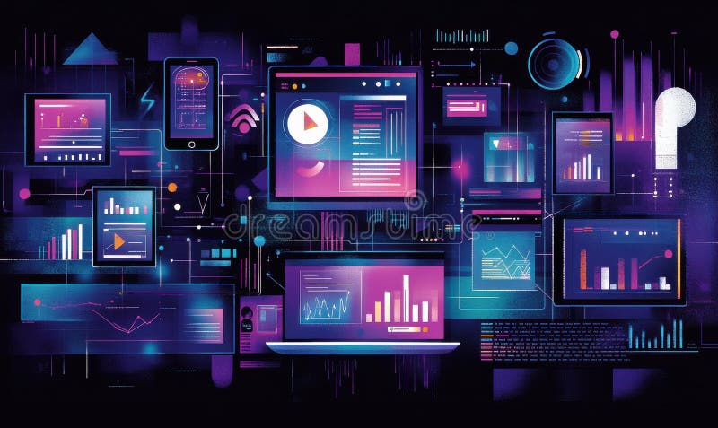 Digital Illustration Showcasing Data Visualization Across Multiple ...