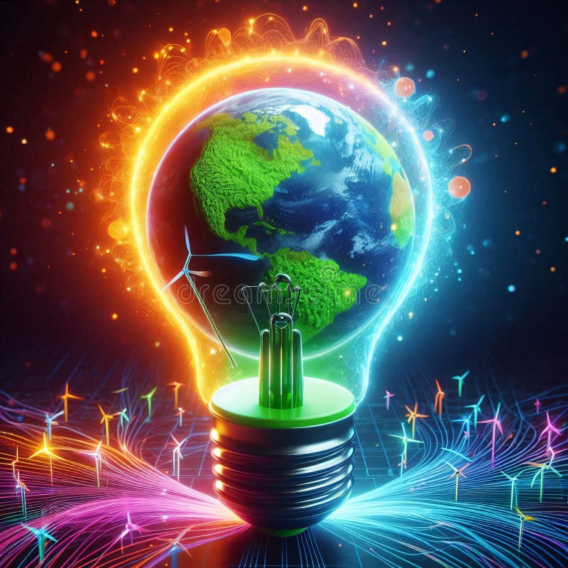 Vibrant Digital Art of Earth Glowing Atop a Lightbulb, Symbolizing ...