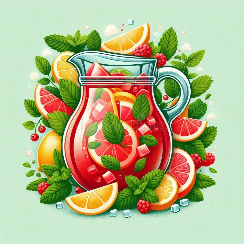 A Vibrant Digital Art Piece Features a Fruit Pitcher Surrounded by ...
