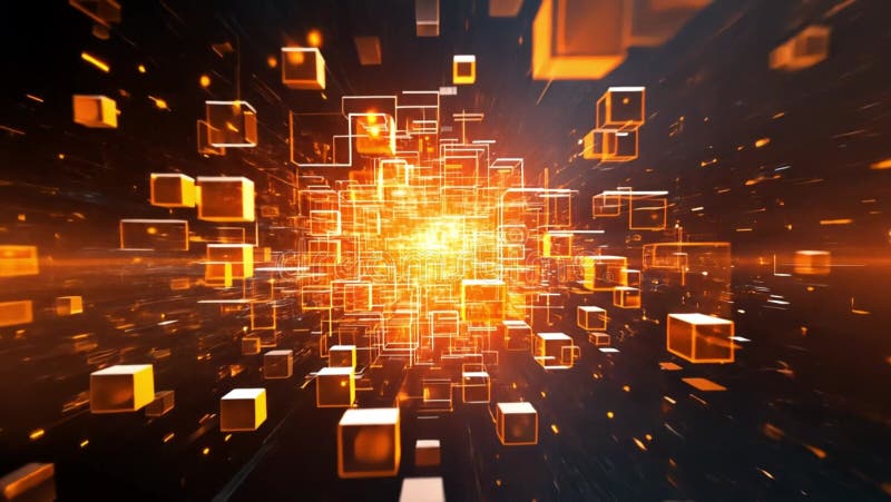 A Vibrant Digital Artwork Depicting Glowing Orange Cubes Moving ...