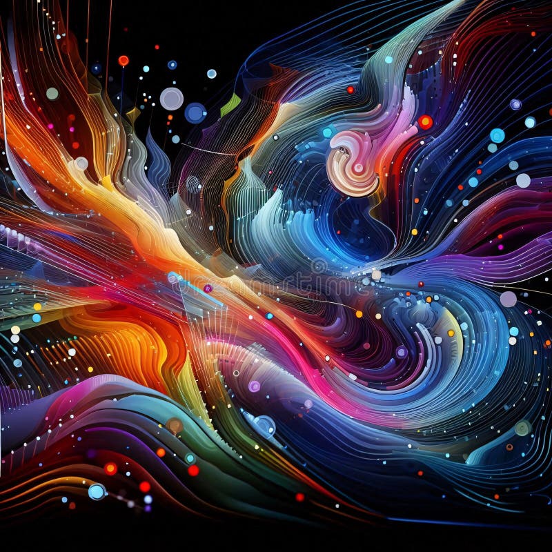 Vibrant Digital Artwork with Dynamic Swirls and Dots in a Cosmic ...