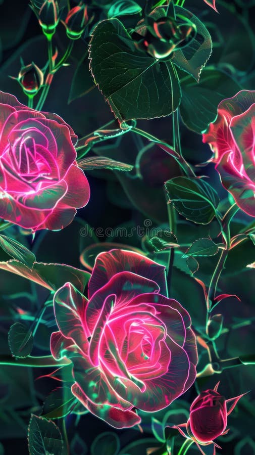Neon Rose Floral Art Background Design Stock Illustration ...