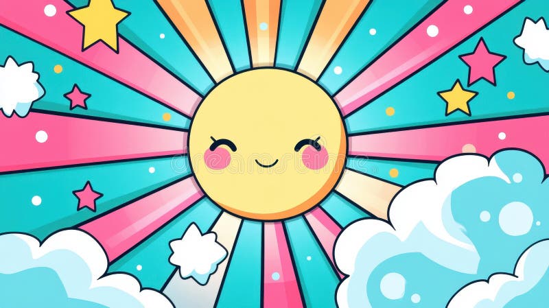This Vibrant Digital Artwork Features Pastel Rays, Playful Clouds, and ...