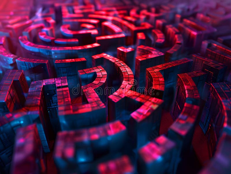 Digital Labyrinth Artwork Abstract Background in Shades of Blue and ...