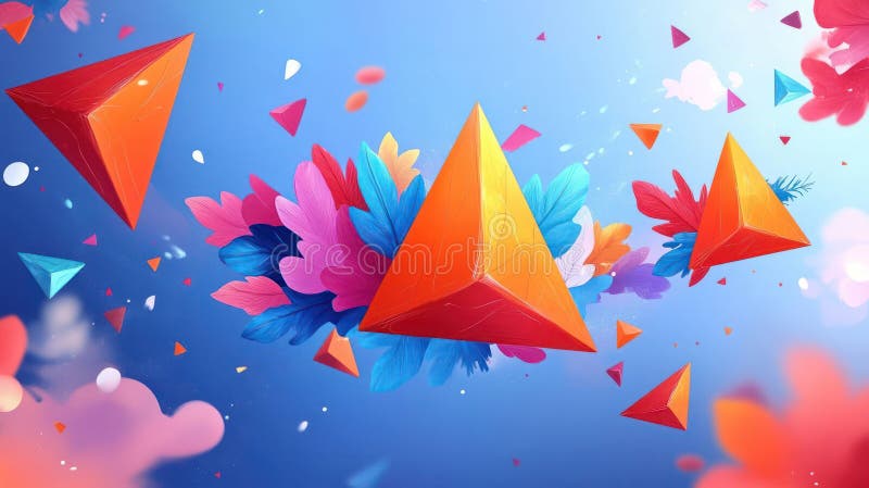 A Vibrant Digital Artwork Featuring Floating Pyramids and Colorful ...