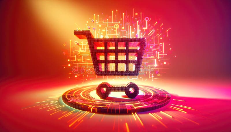 Digital Shopping Cart Concept with Circuit Board and Neon Lights, AI ...