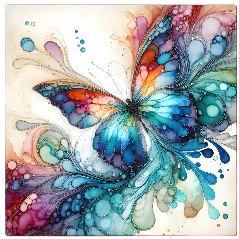 Butterfly Wing Paint Pour with Ethereal Color Spread Stock Illustration ...
