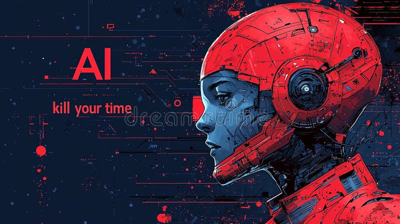 Futuristic AI Concept Art with Digital Red Robot Design Stock ...