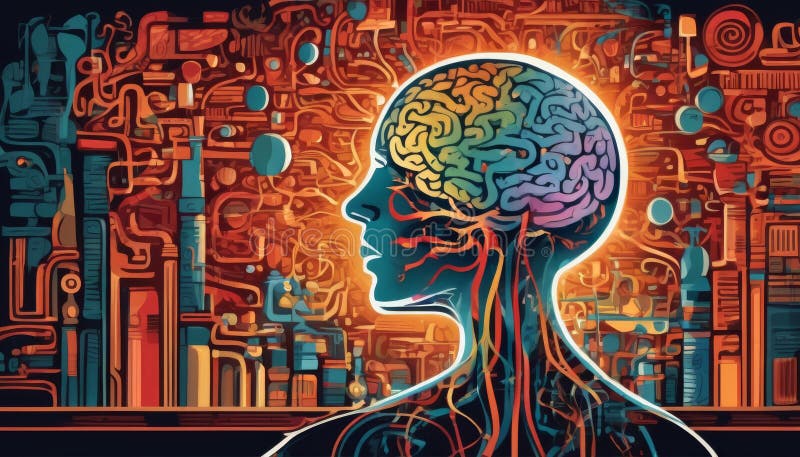 Vibrant Digital Artwork of Human Brain and Technology Stock Image ...