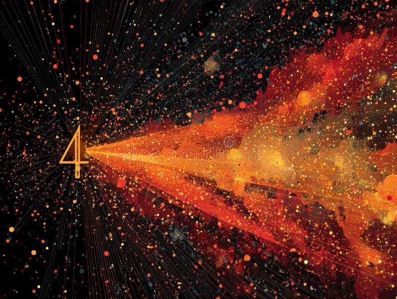 Vibrant Digital Artwork or Print Featuring a Large, Metallic Number 4 ...