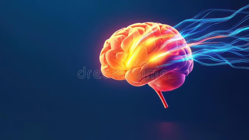 A Vibrant Digital Artwork Shows a Glowing Brain, Bursting with Sparks ...