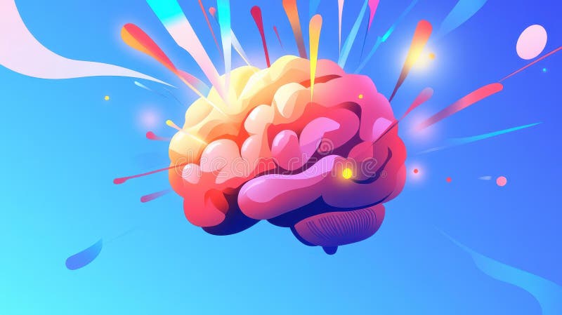 A Vibrant Digital Artwork Shows a Glowing Brain, Bursting with Sparks ...