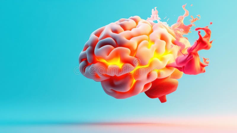 A Vibrant Digital Artwork Shows a Glowing Brain, Bursting with Sparks ...