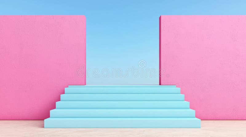 Vibrant Digital Backdrop with Blue Steps and Pink Walls Illuminated by ...