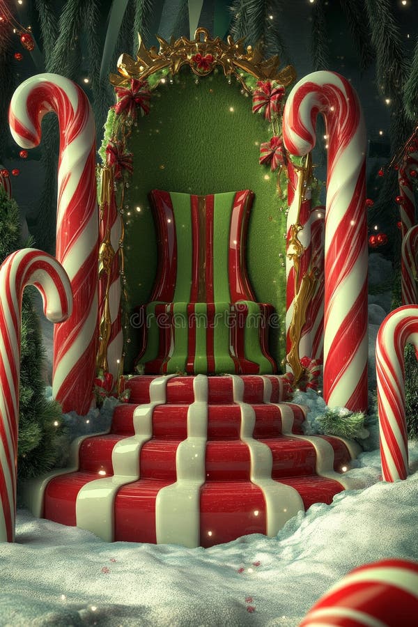This Vibrant Digital Backdrop Features a Candy Cane Throne with a Lush ...