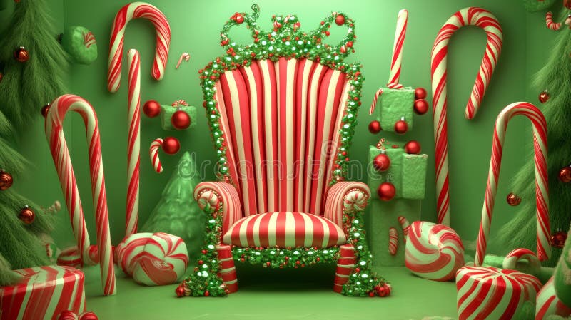 This Vibrant Digital Backdrop Showcases a Candy Cane Throne Surrounded ...