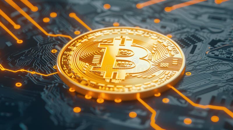 A Vibrant Digital Bitcoin Glows Against a Dark Tech Backdrop ...