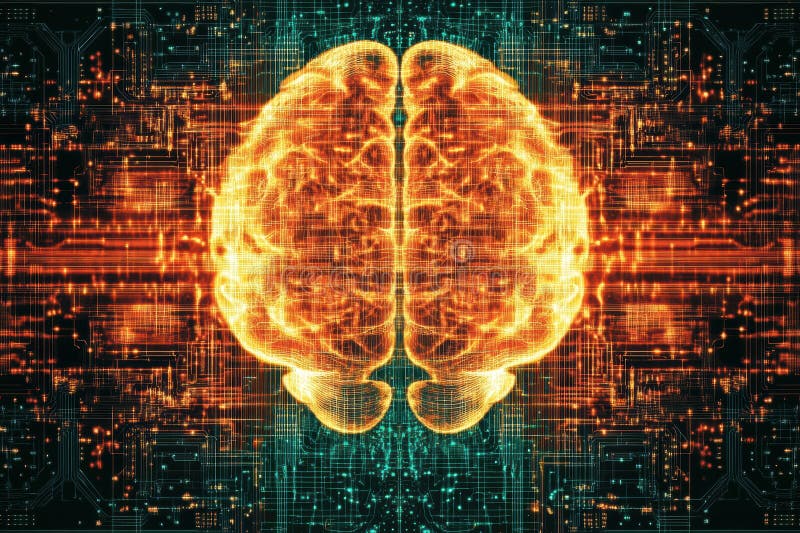 A Vibrant Digital Brain Design Showcases Intricate Patterns and Glowing ...