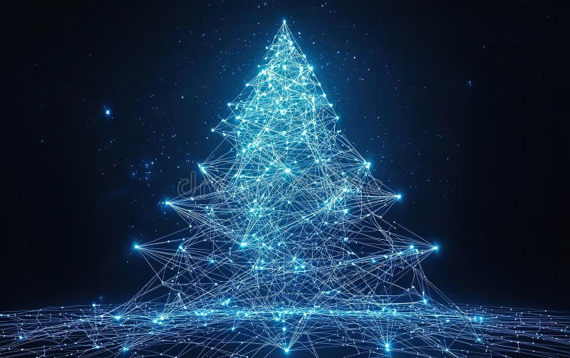 A Vibrant Digital Christmas Tree Illuminated with Glowing Blue Lines ...