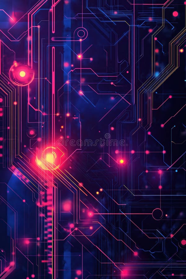 Vibrant Digital Circuit Design with Glowing Elements in Futuristic ...