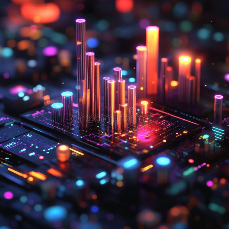 Abstract Cityscape with Neon Lights Stock Illustration - Illustration ...