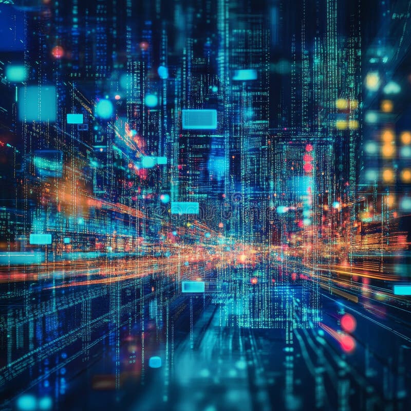 Vibrant Digital Cityscape: a Journey through Technology and Abstract ...