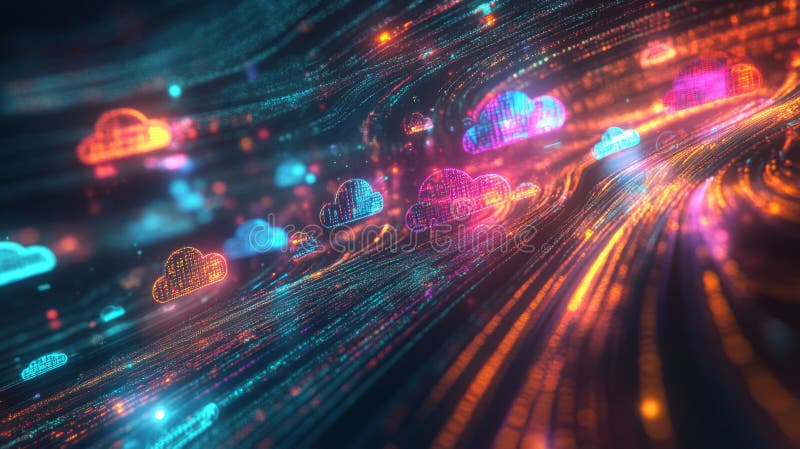 Vibrant Digital Clouds Illuminated by Colorful Lights in a Flowing Data ...