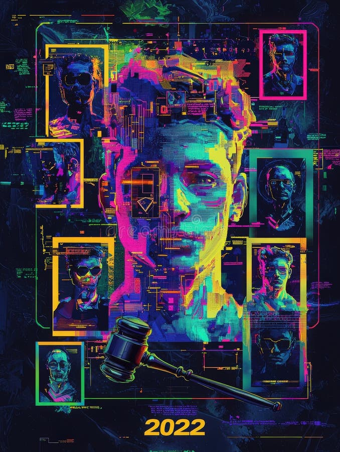 Digital Art Collage Featuring a Colorful Representation of Human Faces ...