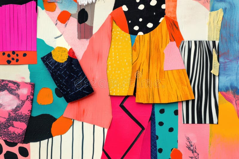 Vibrant Digital Collage Showcasing Abstract Clothing Shapes in a ...