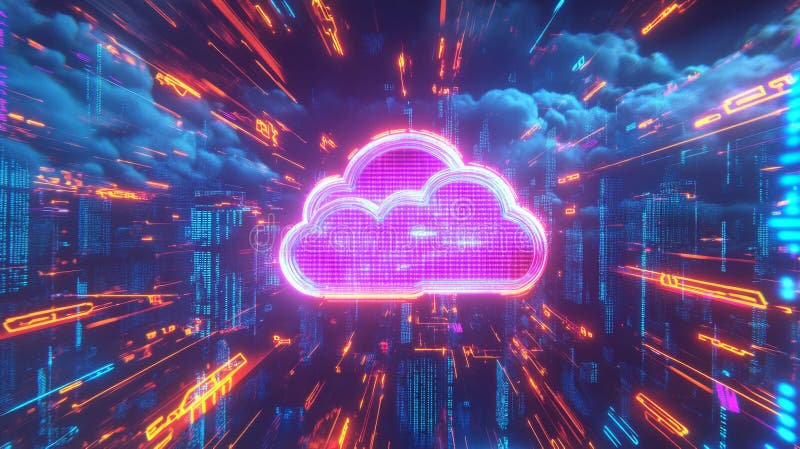 Vibrant Digital Data Center with Glowing Servers and Cloud Design Stock ...