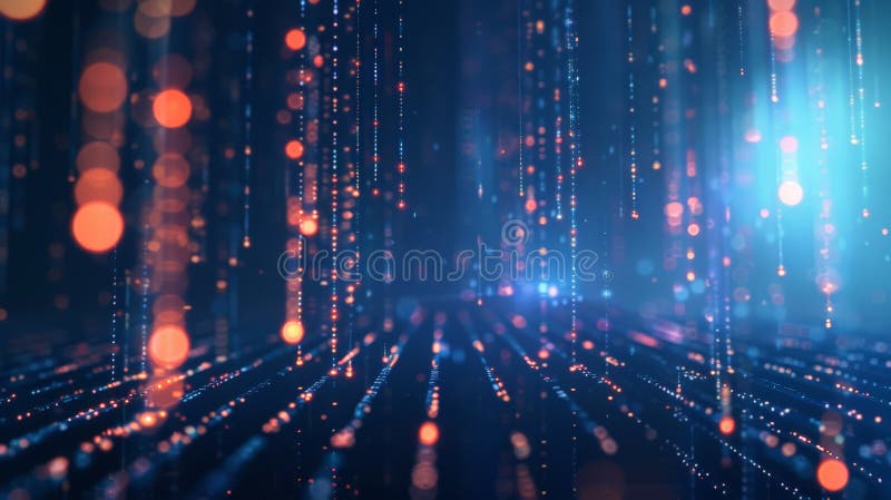 Vibrant Digital Data Lights with Orange and Blue Colors in a Dark ...
