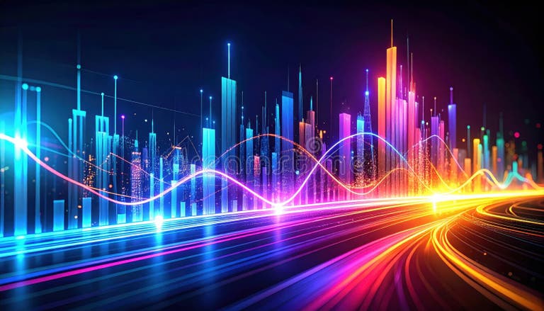 Vibrant Digital Data Visualization with Bright Colorful Binary and Line ...