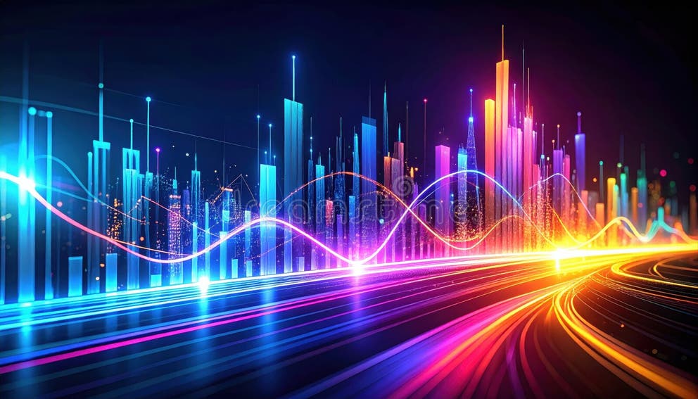 Vibrant Digital Data Visualization with Bright Colorful Binary and Line ...