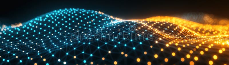 Vibrant Digital Data Wave with Blue and Orange Glowing Points Forming a ...