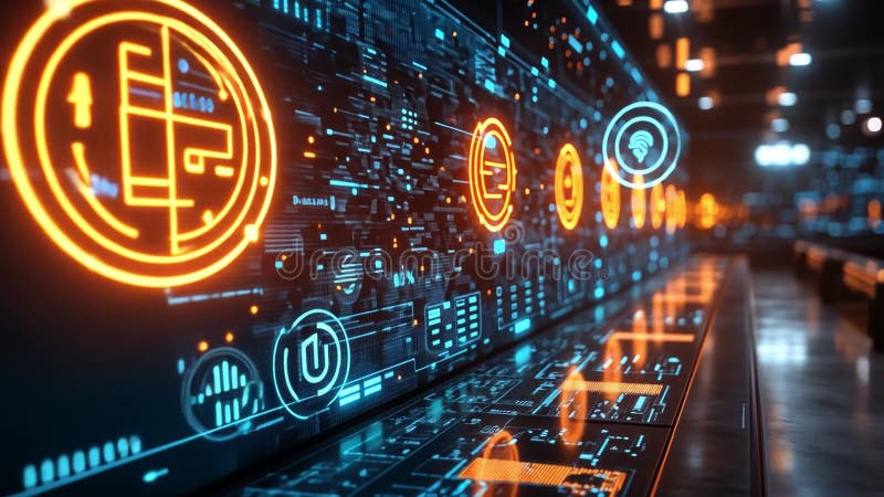 Futuristic Digital Display with Glowing Circuits and Cryptocurrency ...