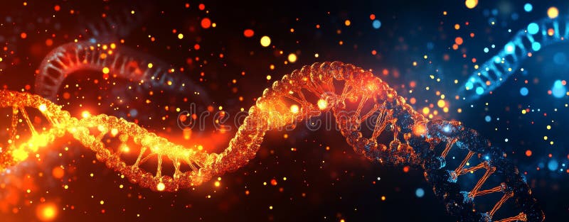A Vibrant Digital DNA Double Helix Structure is Shown in Close-up View ...