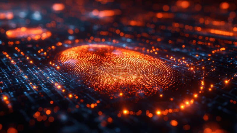 Vibrant Digital Fingerprint Illuminated by Glowing Particles Represents ...