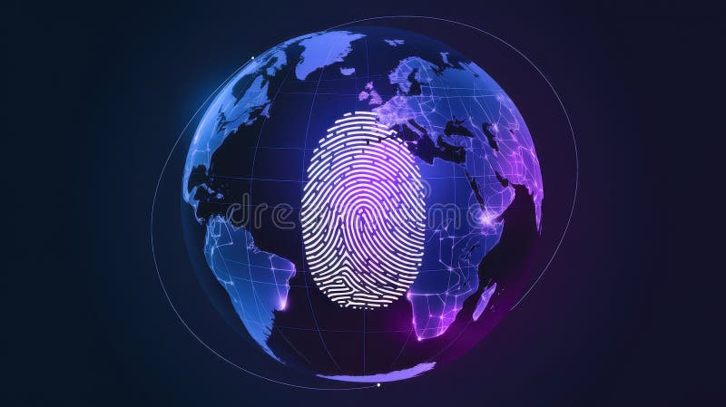 A Vibrant Digital Globe Featuring a Fingerprint Overlay, Symbolizing ...