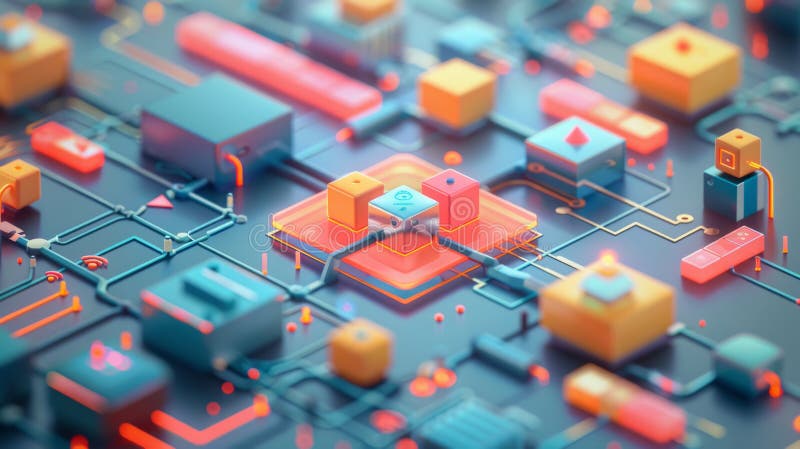 A Vibrant Digital Illustration of a Circuit Board with a Prominent ...