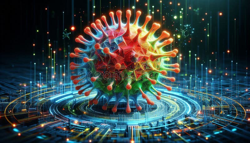 Vibrant Digital Illustration of a Computer Virus Stock Illustration ...