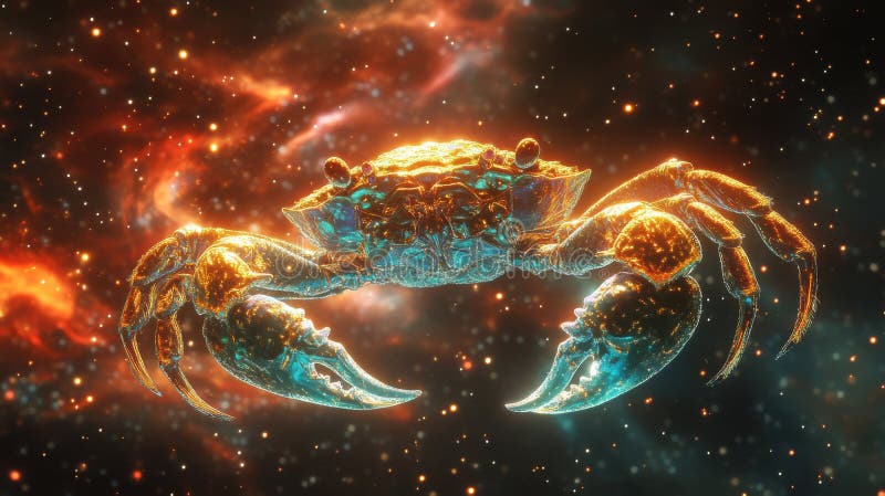 Vibrant Digital Illustration of a Cosmic Crab in a Colorful Space ...